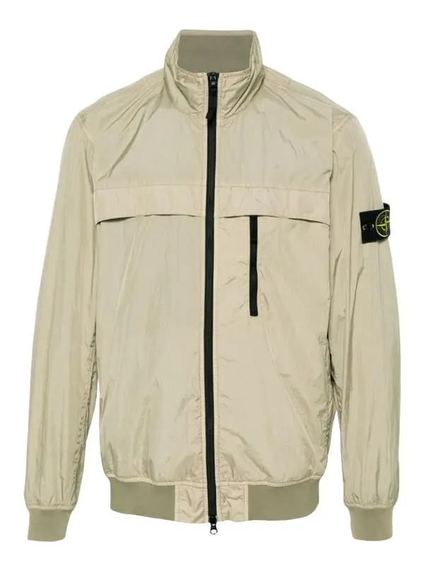 Stone Island Logo Patch Zip-up Jacket - Sand