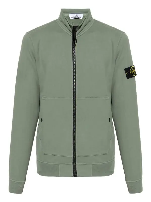 Stone Island Zipped Cardigan With Logo Patch - Sage