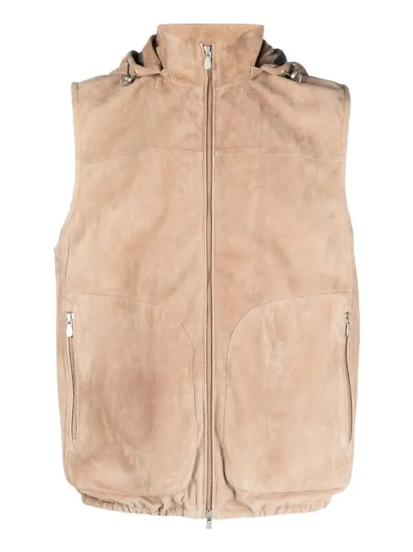 Brunello Cucinelli Hooded Leather Vest - Nude