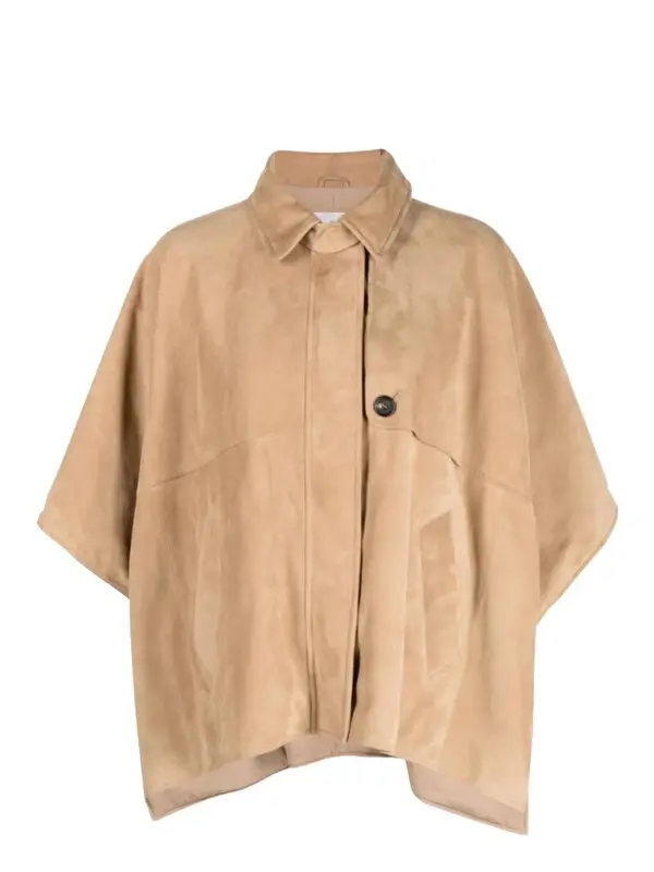 Brunello Cucinelli Suede Cape With Folded Collar - Nude