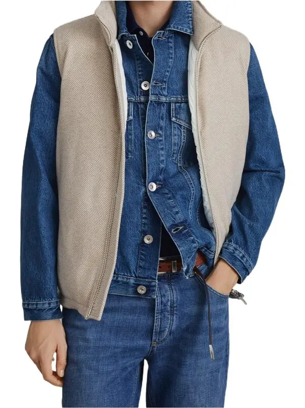 Brunello Cucinelli Herringbone Down Gilet - Blue