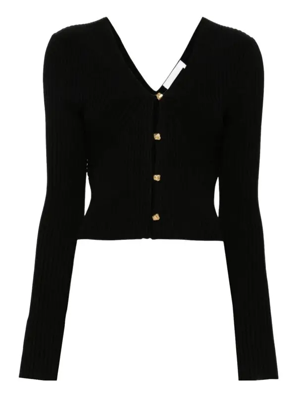 Chloé Ribbed Cropped Cardigan With Gold Hardware - Black