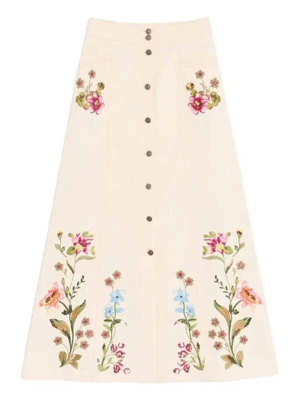 Valentino Garavani Embroidered Denim Skirt - Ivory White