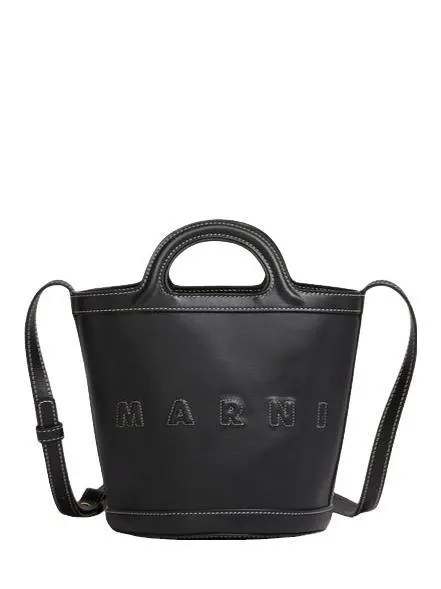 Marni Logo Embossed Tropicalia Small Bucket Bag - Black