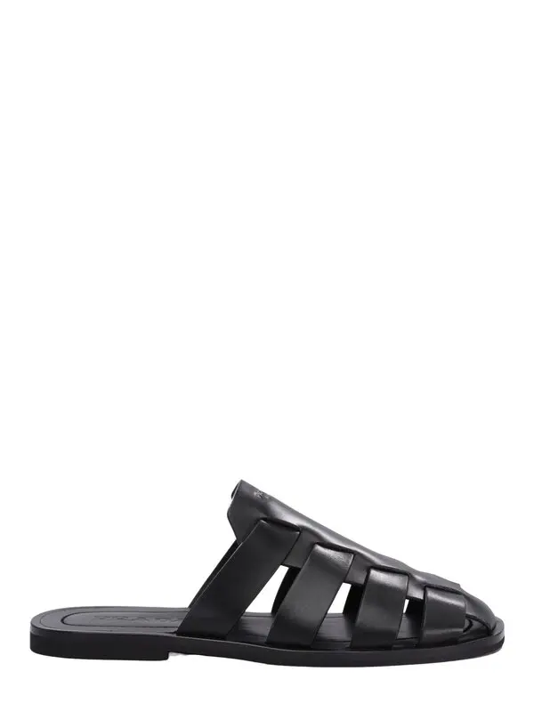 Prada Leather Fisherman Mules - Black