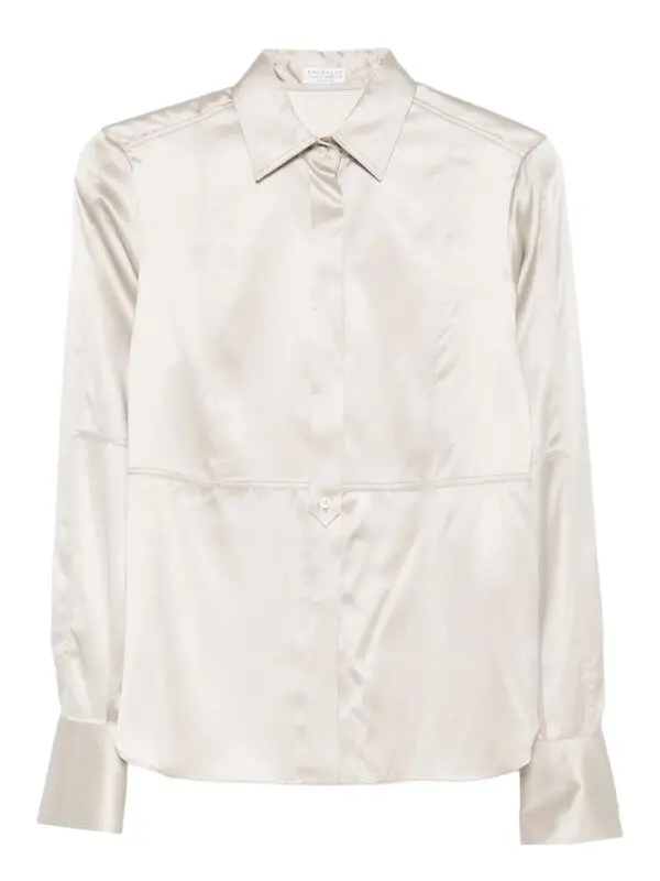 Brunello Cucinelli Long Sleeve Silk Shirt - Sand-colored