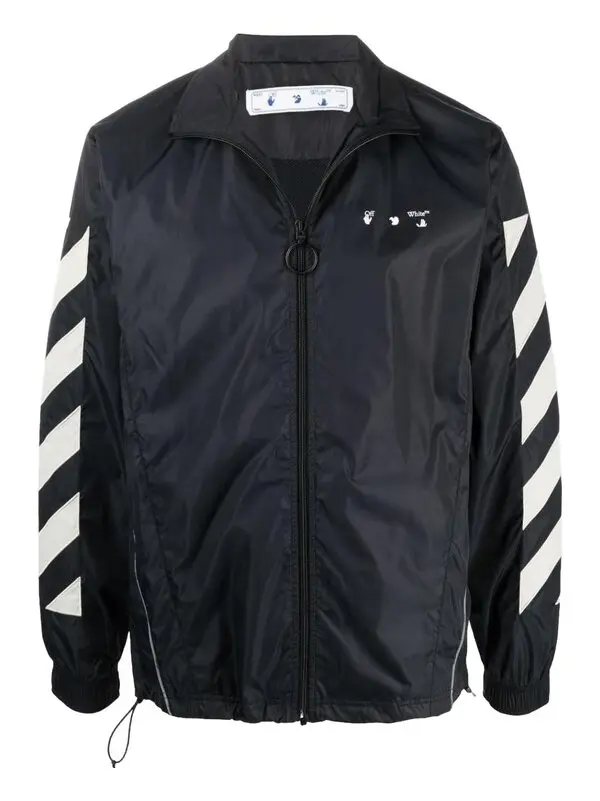 Off-White Diagonal Stripe Detail Zip-up Windbreaker - Black