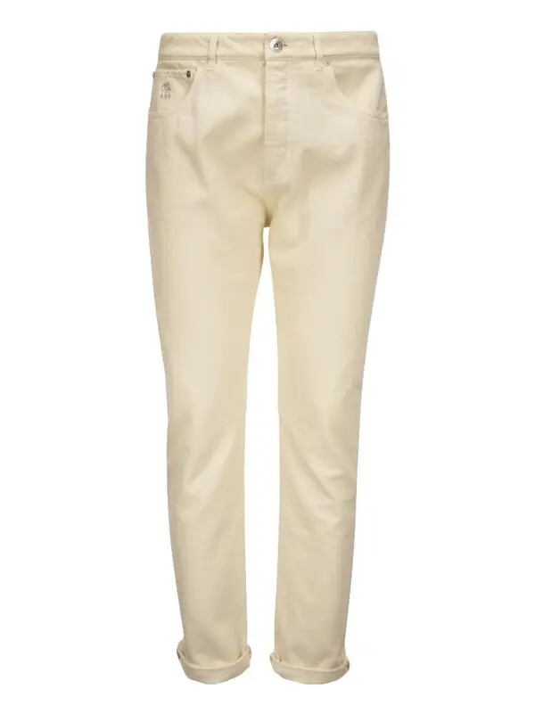 Brunello Cucinelli Straight Leg Jeans With Logo Detail - Nude