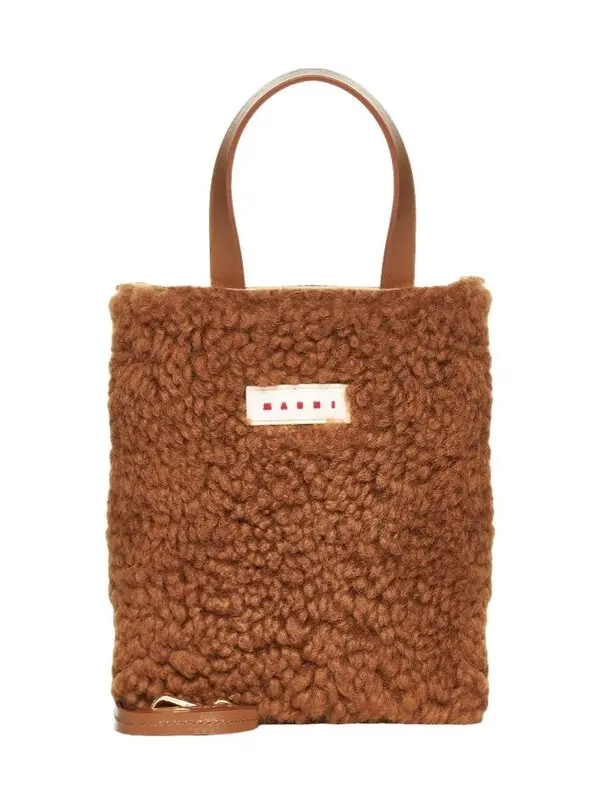 Marni Shearling Logo Patch Tote Bag - Brown