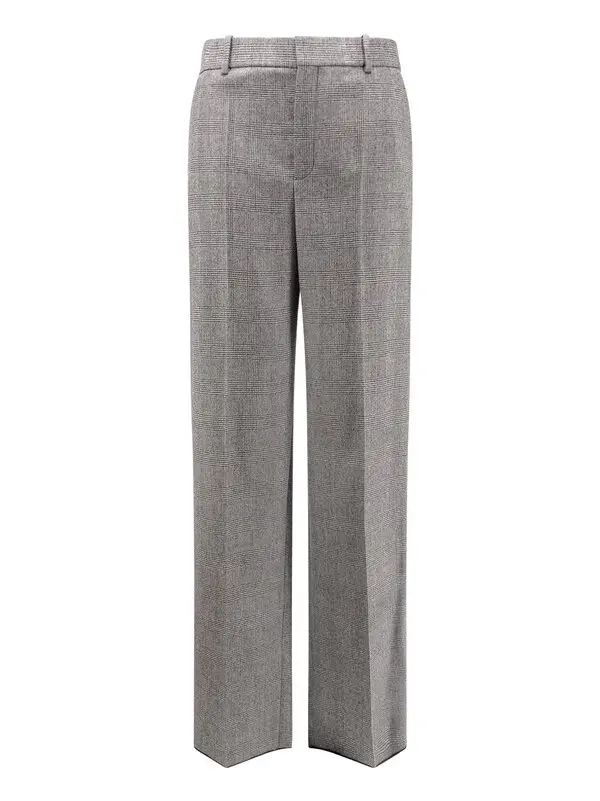 Saint Laurent Pleated Wide-leg Plaid Pants - Gray