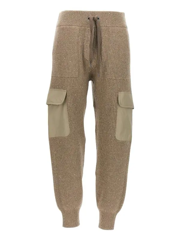 Brunello Cucinelli Ribbed Cargo Sweatpants With Sequins - Brown
