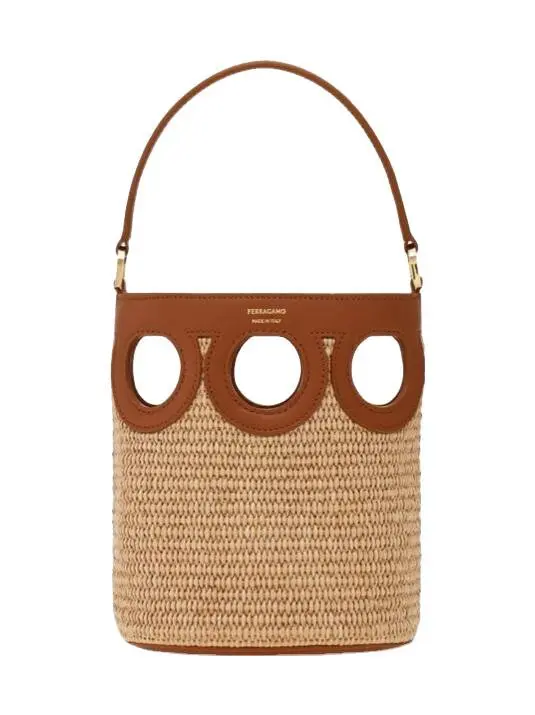 FERRAGAMO Gancini Outline Bucket Bag - Natural Nude Color