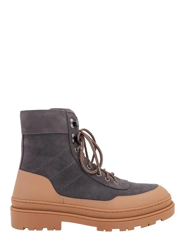 Brunello Cucinelli Two-tone Lace-up Ankle Boots - Black