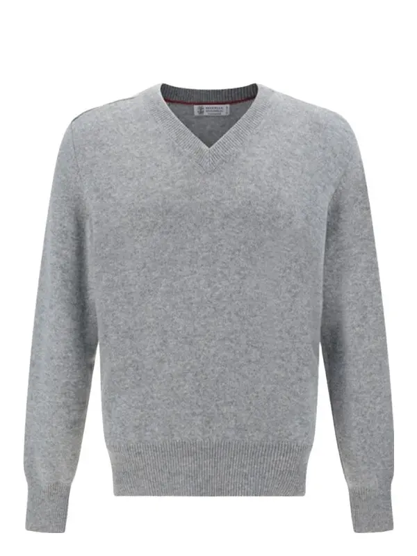 Brunello Cucinelli V-neck Knit Sweater - Gray
