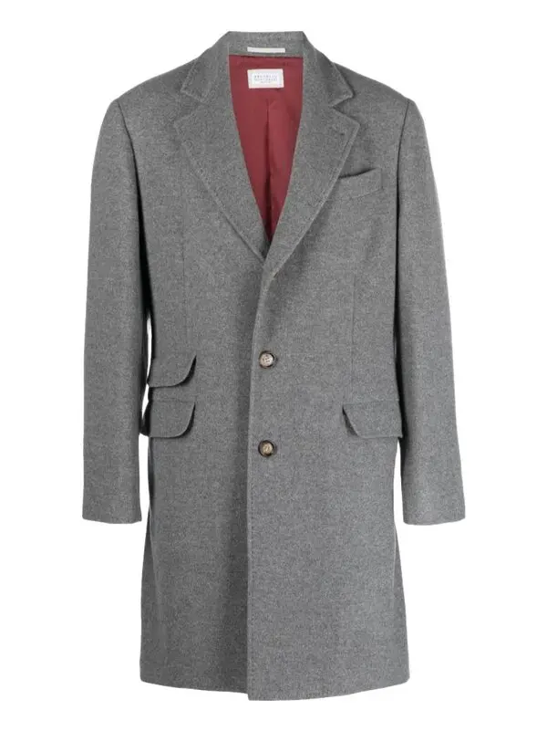 Brunello Cucinelli Single-breasted Long Sleeved Coat - Charcoal-grey