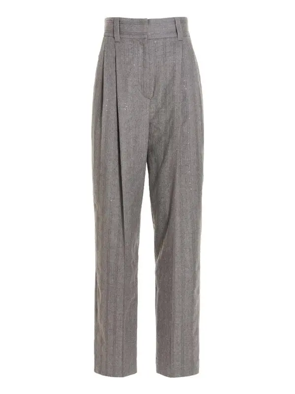 Brunello Cucinelli Sequin-embellished Wool Trousers - Gray