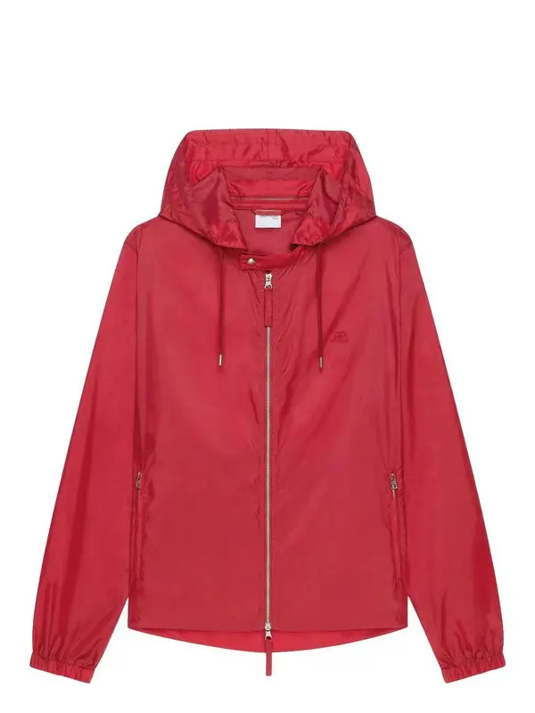 COURREGES Hooded Windbreaker With Embroidered Logos - Ruby Colour