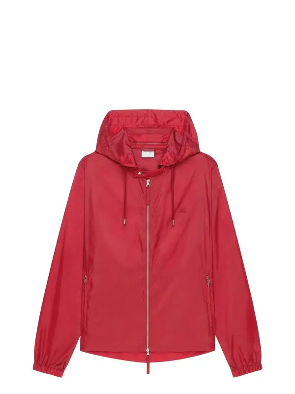 COURREGES Hooded Windbreaker With Embroidered Logos - Ruby Colour