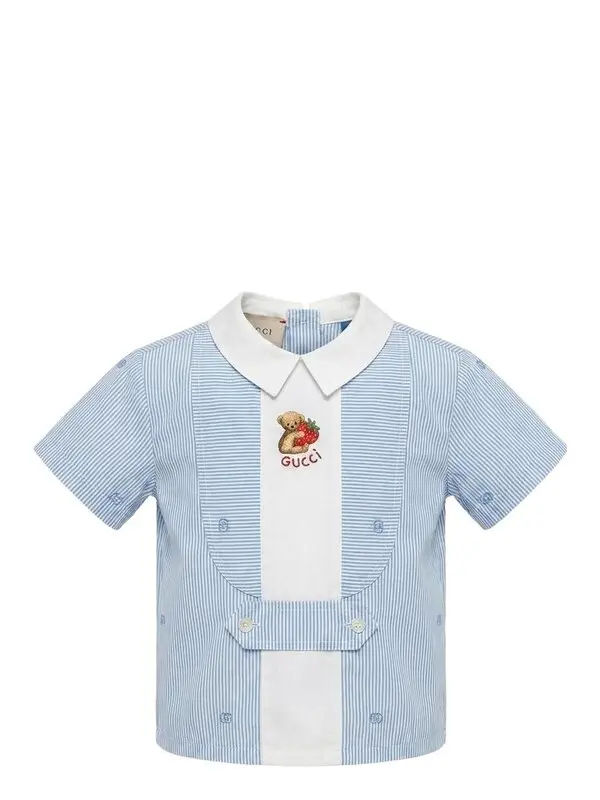 Gucci Striped Print Shirt With Teddy Bear Motif - Blue