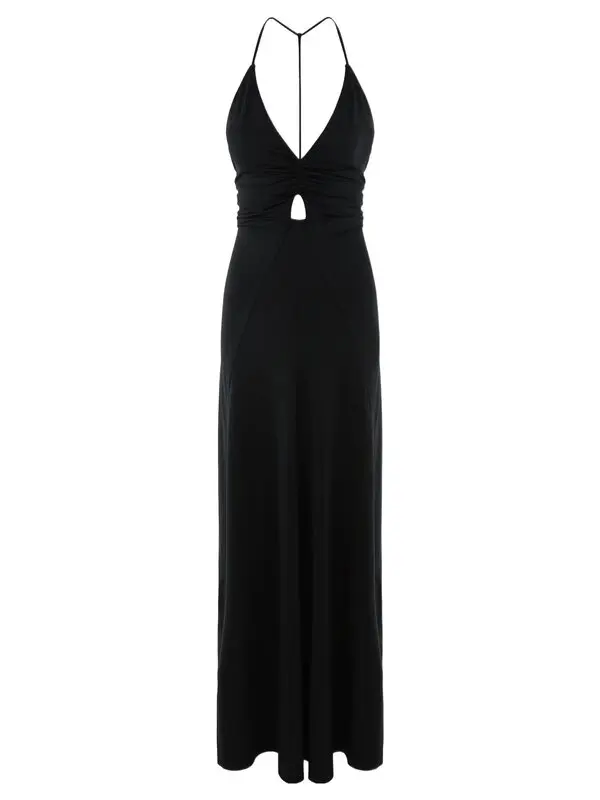 Victoria Beckham V-neck Ruched Maxi Dress - Black