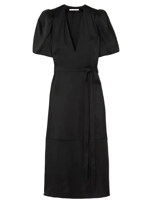 Stella McCartney Midi Dress With V-neck And Puff Sleeves - Black