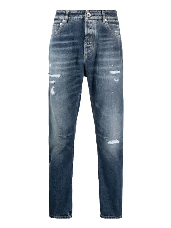 Brunello Cucinelli Distressed Cotton Jeans - Blue