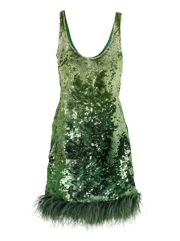 Valentino Garavani Sequin And Feather Mini Dress - Green