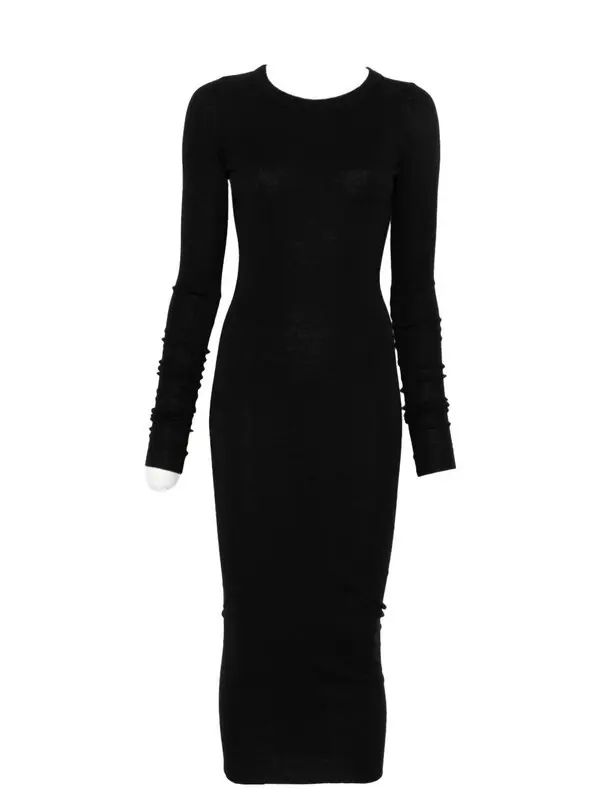 Rick Owens Long Sleeve Ribbed Midi Dress - Black