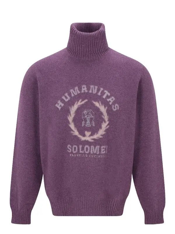 Brunello Cucinelli Logo Printed Turtleneck Sweater - Purple