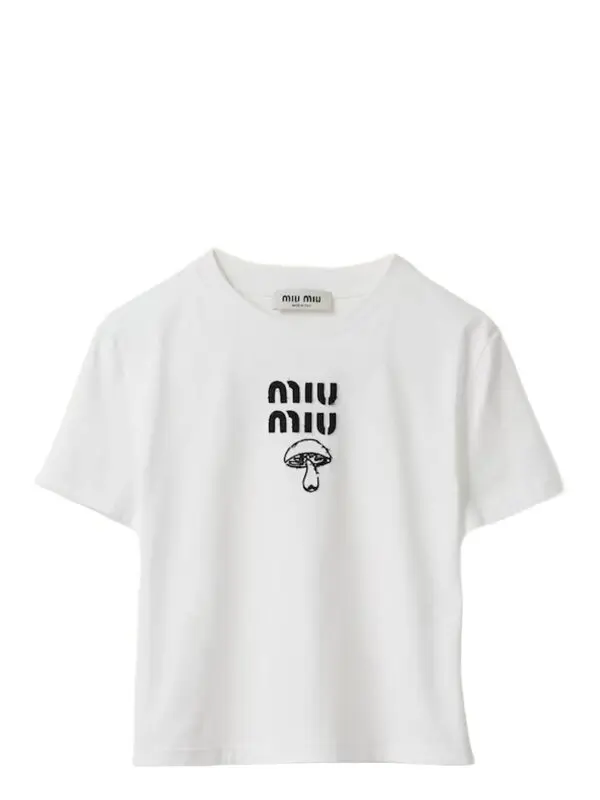 Miu Miu Embroidered Cotton T-shirt - White