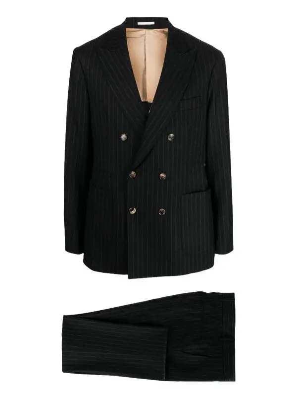 Brunello Cucinelli Virgin Wool Pinstripe Suit - Black