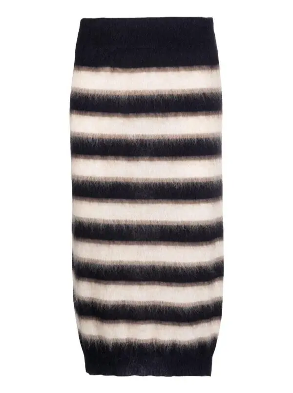 Brunello Cucinelli Striped Knitted Midi Skirt - Black