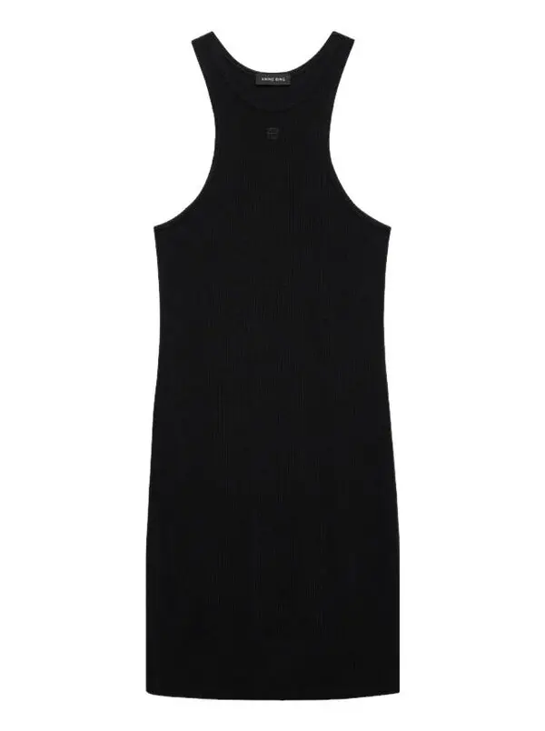 ANINE BING Ribbed Crewneck Mini Dress - Black