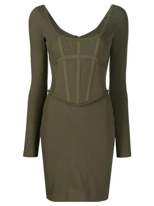 DION LEE Corset Long Sleeve Mini Dress - Brown