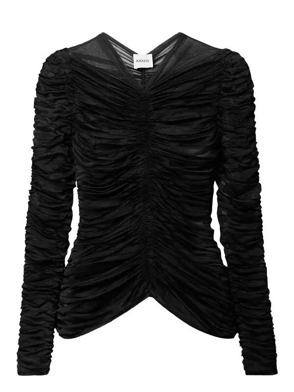 Khaite Pleated Mesh Top - Black