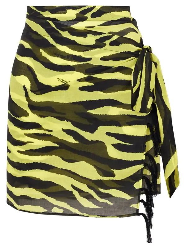 Attico Zebra Print Tasseled Midi Skirt - Black