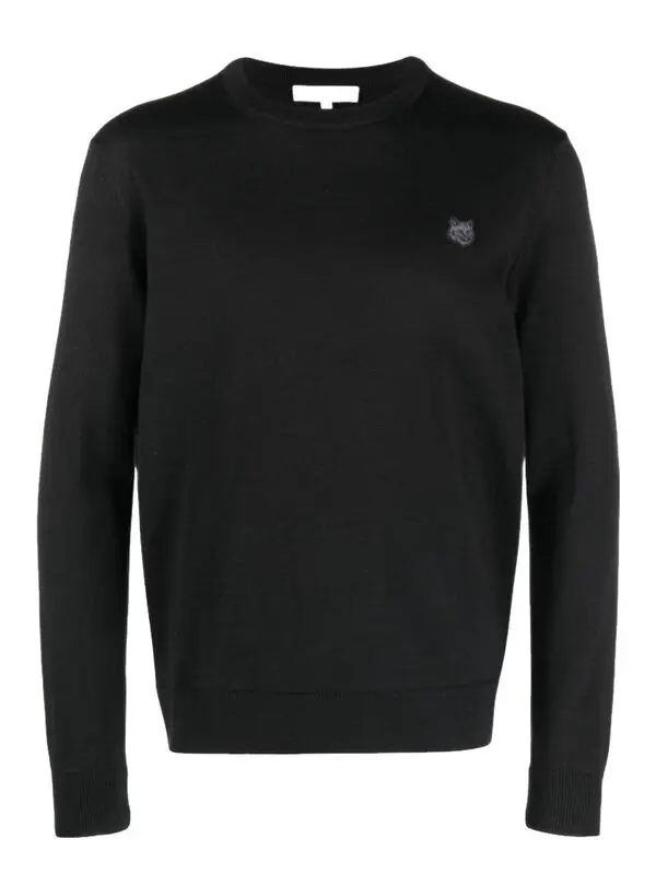 Maison Kitsuné Round Neck Long Sleeve Sweater - Black