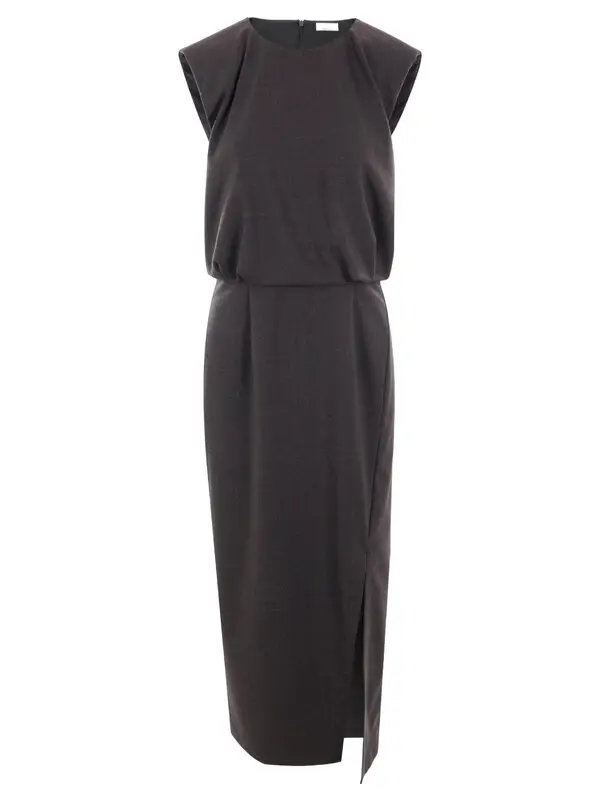 Brunello Cucinelli Monili Chain Detail Short Sleeve Dress - Dark Gray
