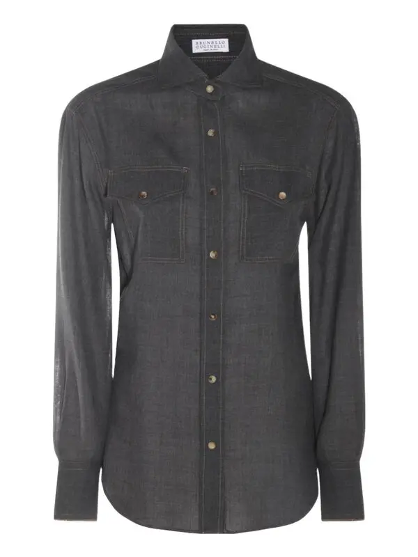 Brunello Cucinelli Long Sleeve Lapel Neck Shirt - Black