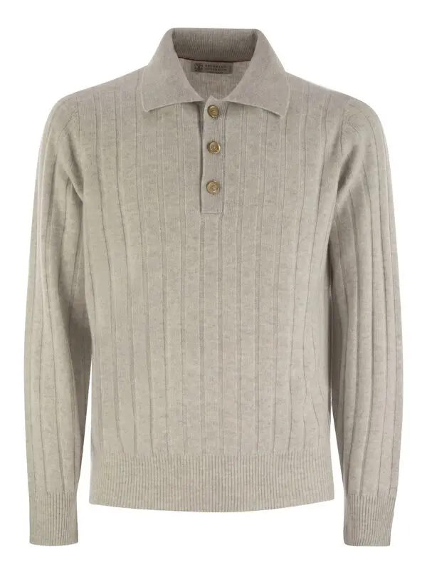 Brunello Cucinelli Long Sleeve Knitted Polo Jumper - Nude