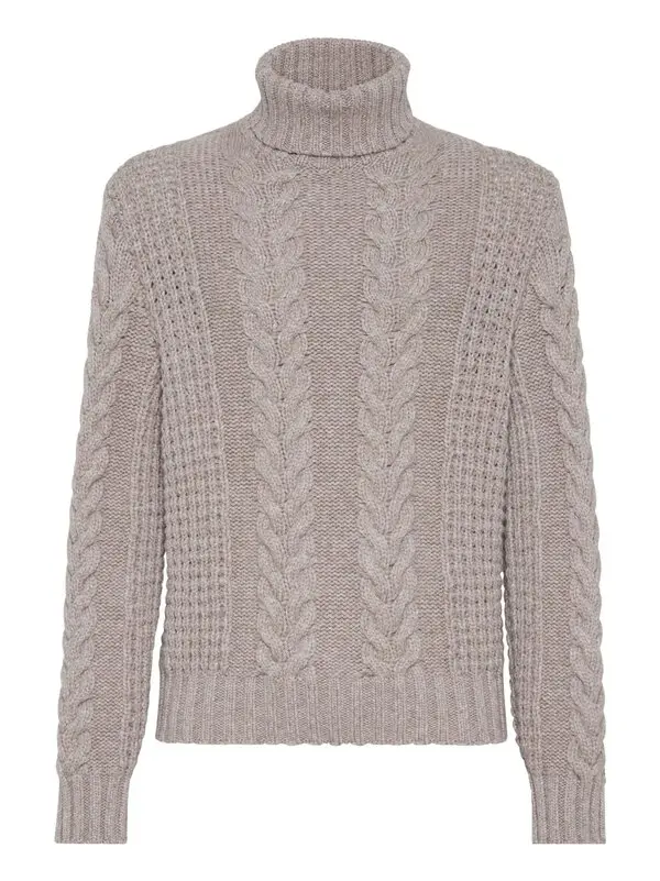 Brunello Cucinelli Roll Neck Cable Knit Jumper - Nude