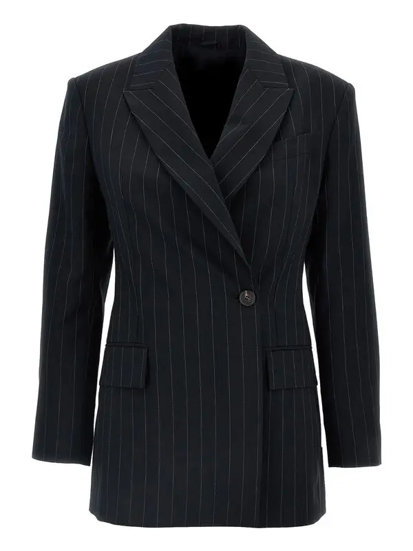 Brunello Cucinelli Double Breasted Pinstriped Blazer - Black