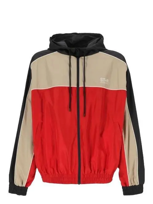 GOLDEN GOOSE Colourblock Zip-up Hoodie - Smart Red/dark Blue/light Card Color
