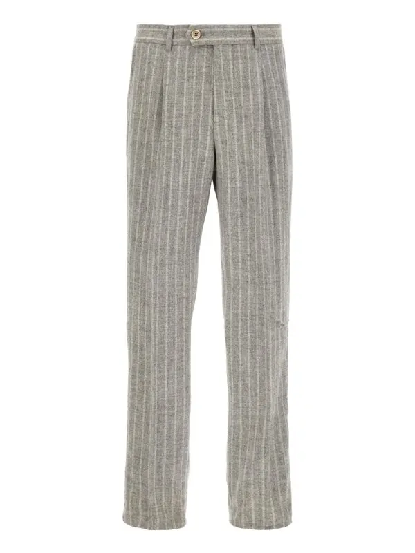 Brunello Cucinelli Striped Tapered Pleated-detail Trousers - Gray