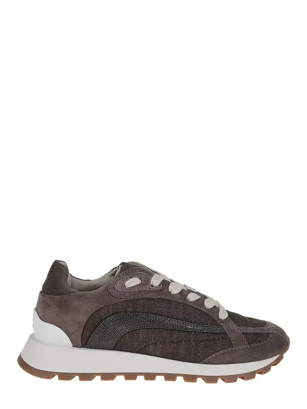 Brunello Cucinelli Embellished Lace-up Sneakers - Black
