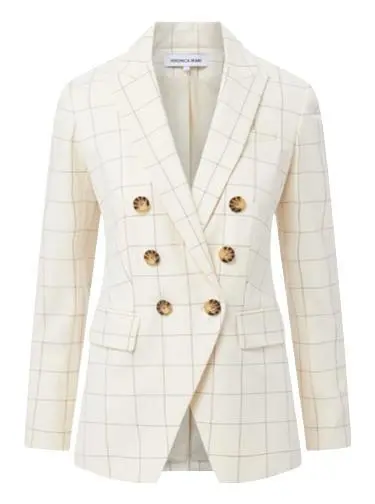 Veronica Beard Double-breasted Checked Blazer - Ecru Deep Ochre