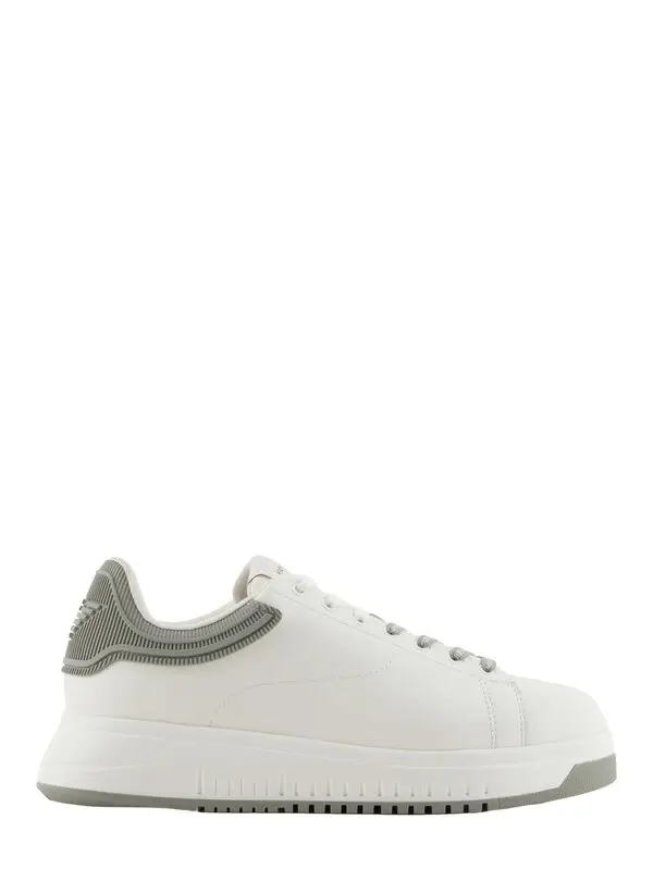 Emporio Armani Logo-embossed Low-top Sneakers - White/gray-green