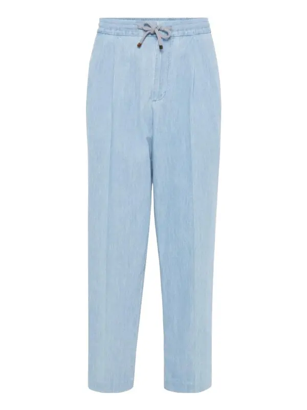 Brunello Cucinelli Straight-leg Chambray Jeans With Drawstring Waist - Blue