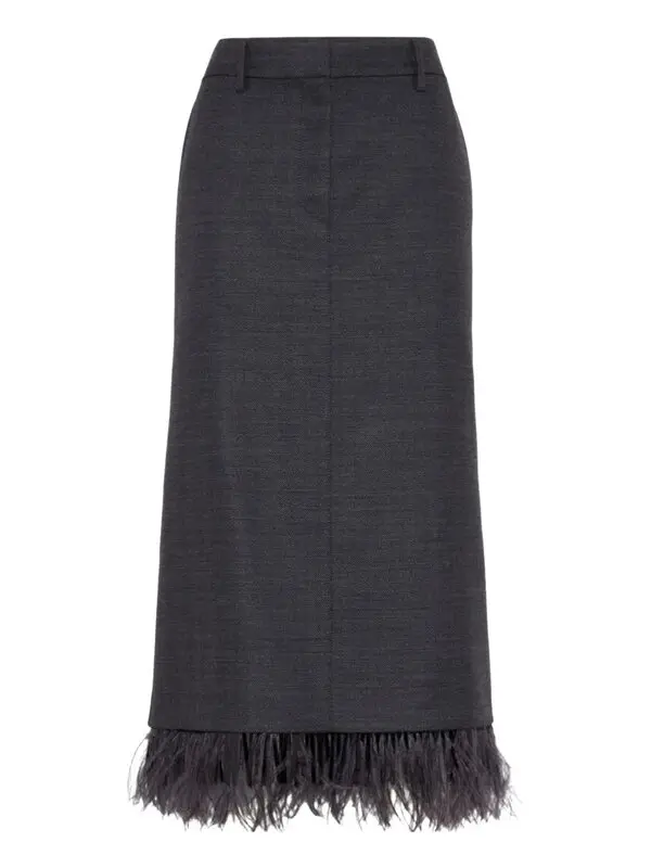 Brunello Cucinelli Fringed Midi Skirt - Grey
