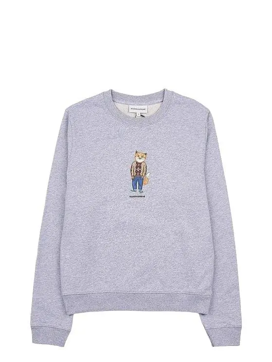 Maison Kitsuné Long Sleeve Crewneck Sweatshirt With Graphic - Gray